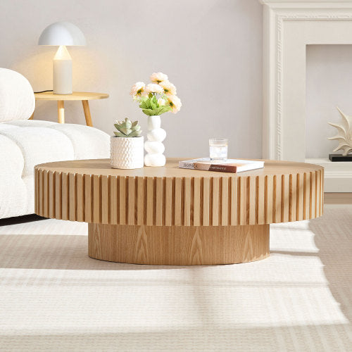 Modern Oval Coffee Table 43.7" Natural Ash Pedestal | Ezra Divine